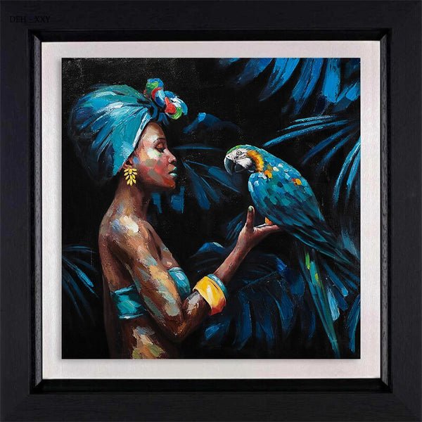 Tableau Femme Africaine & Perroquet Bleu – Ma jolie toile