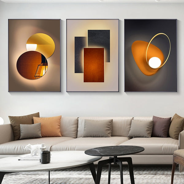Tableau Triptyque Abstrait Modern Gold – Ma jolie toile